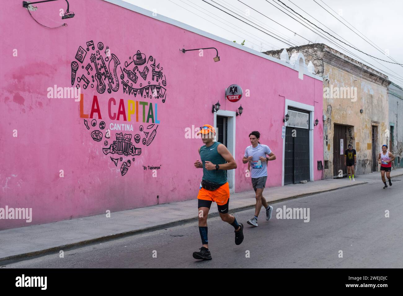 Running marathon in the historical centre, Merida Mexico Stock Photo ...