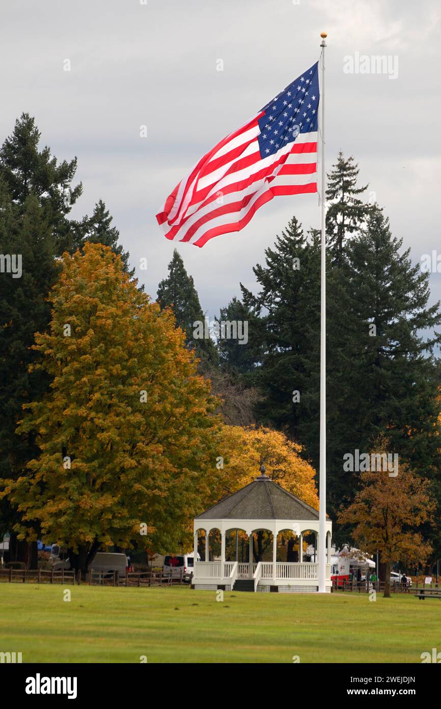 Bandstand with American flag, Fort Vancouver National Historic Site ...