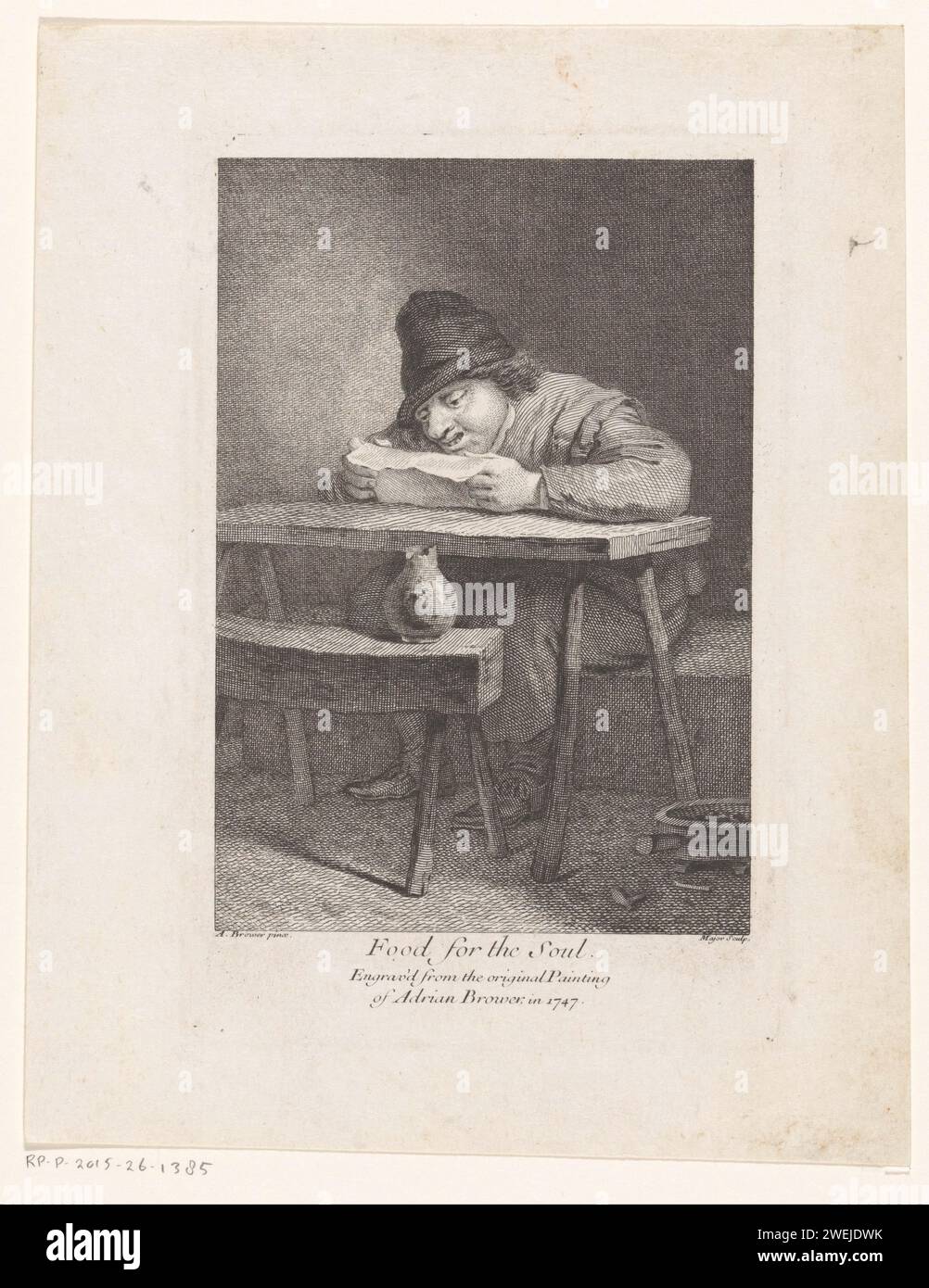 Reading farmer at a table, Thomas Major, After Adriaen Brouwer, 1747 ...