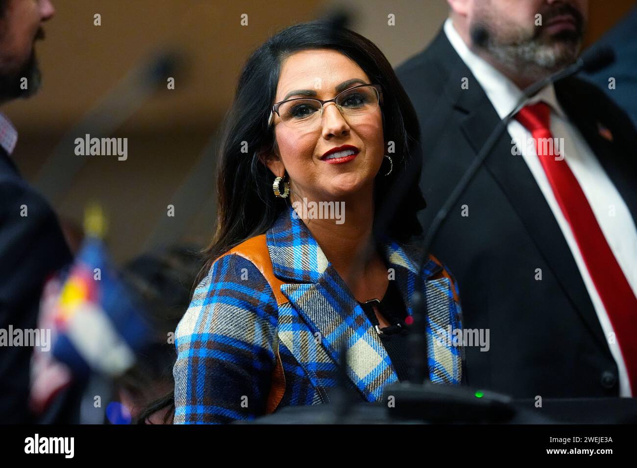 U.S. Rep. Lauren Boebert, R-Colo., looks on before the first Republican ...