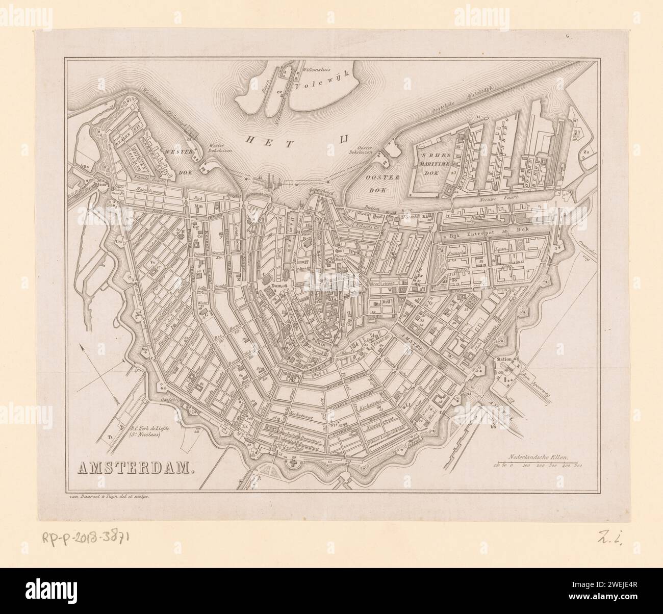 Map of Amsterdam, Willem Cornelis van Baarsel, after Petrus Nicolai Tuyn, 1843 - 1854 print ...