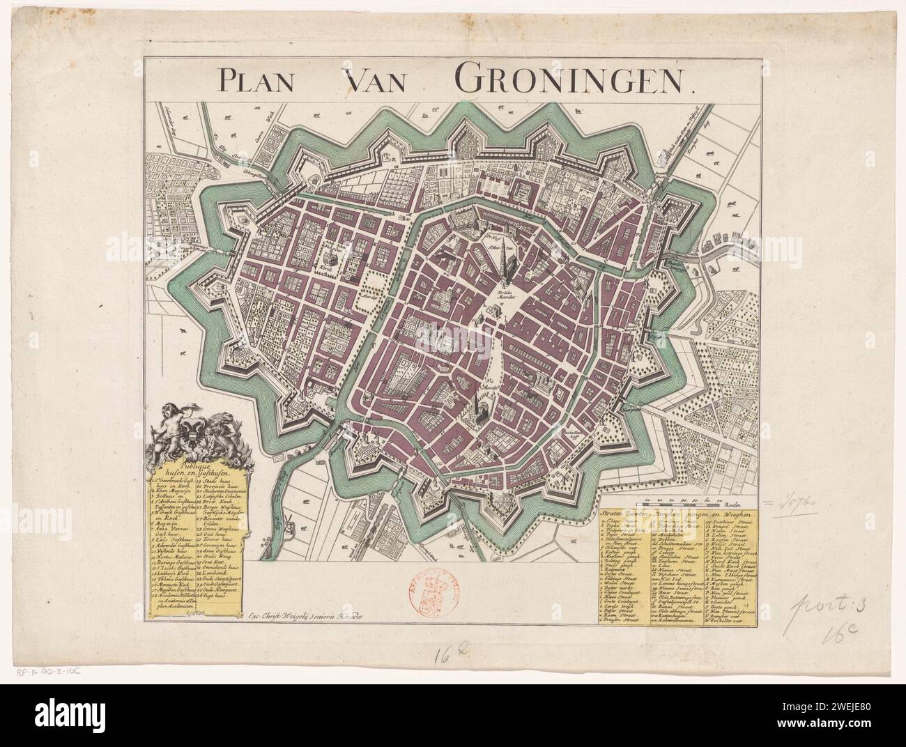 Map of the city of Groningen, Anonymous, 1725 - 1790 print Map in a ...