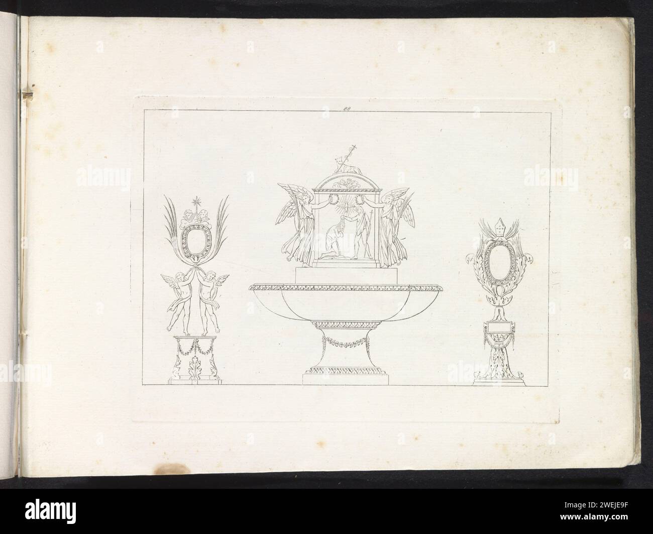 Two monstrances and a baptismal font with a performance of the baptism ...