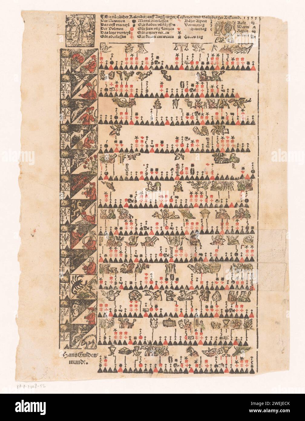 Calendar, 1555 print Calendar for the whole year with the signs of the ...