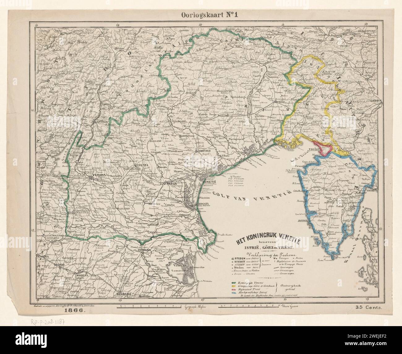 Map of the Kingdom of Lombardy Venetia, Anonymous, 1866 print paper ...