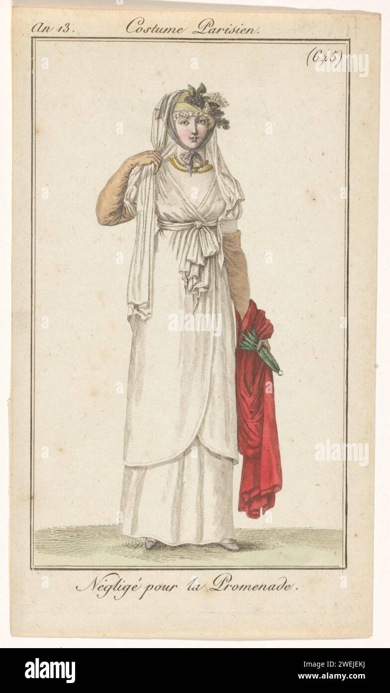 Woman in hiking costume consisting of a white dress, 1805 Woman in ...