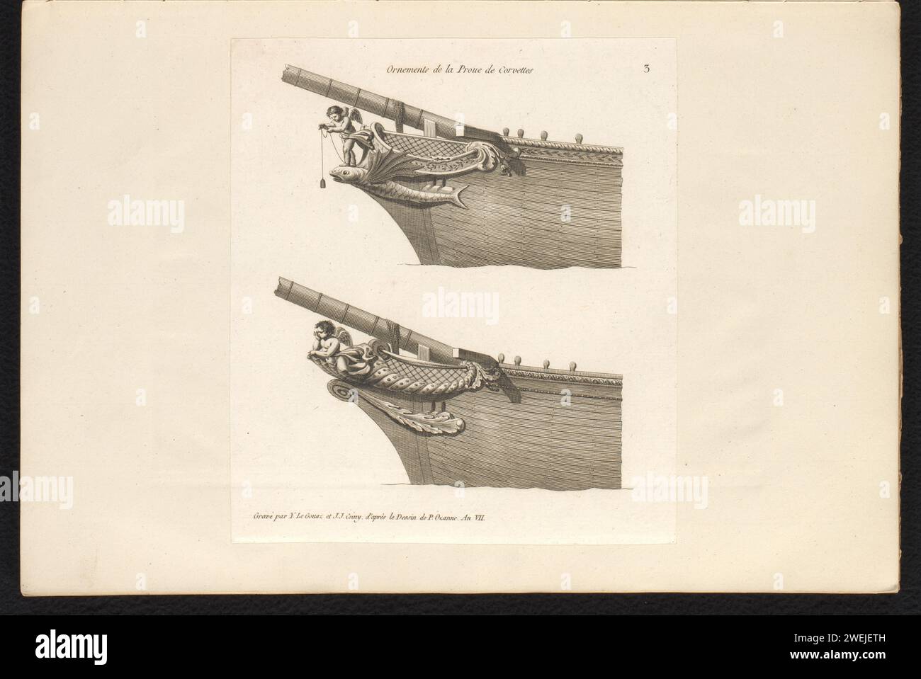 Two pre -stems of Korvetten, Joseph Coiny, After Pierre Ozanne, 1798 ...