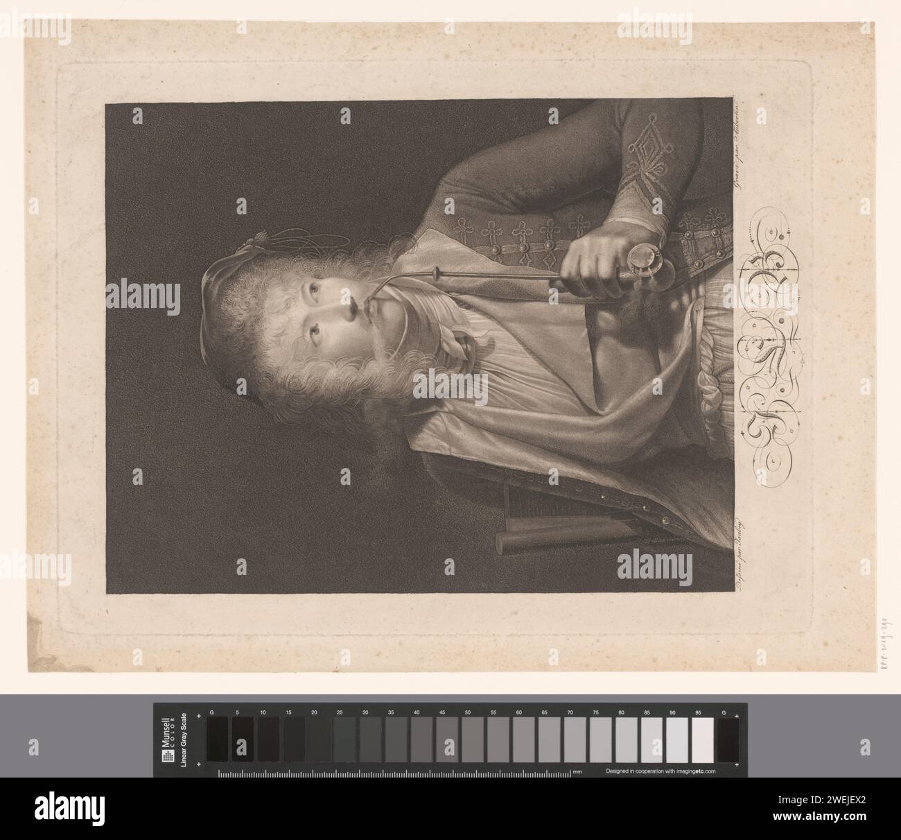 Portrait of the artist Jean-Luc Barbier, 1804 print paper etching pipe ...