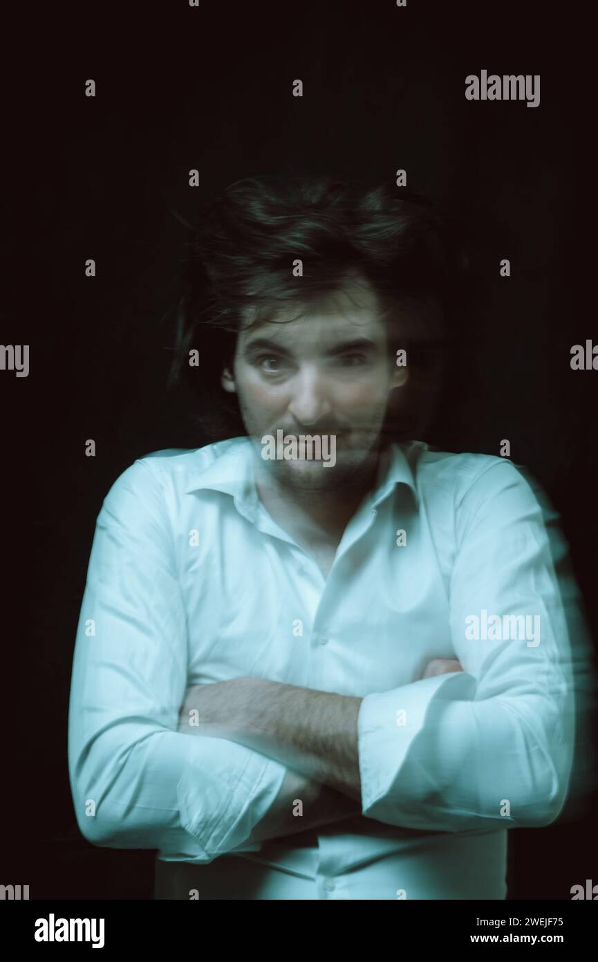 schizophrenic portrait of psychopathic man with mental disorders in ...