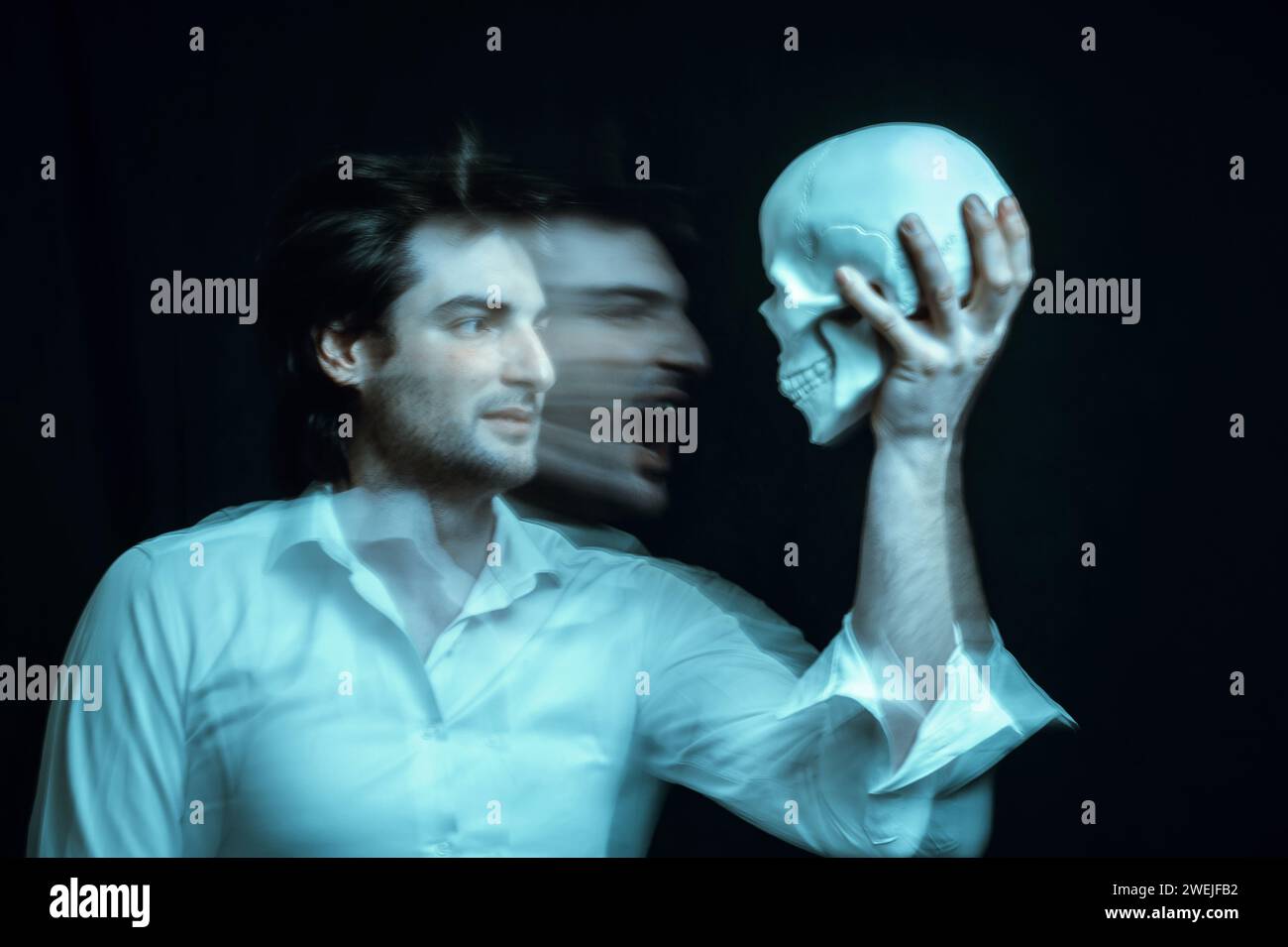 abstract blurry portrait of a psychopathic man with mental disorders ...
