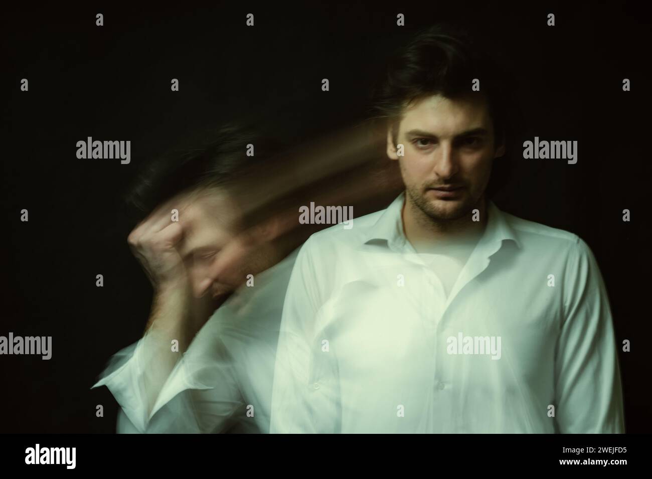 schizophrenic blurred portrait of psychopathic man with mental ...
