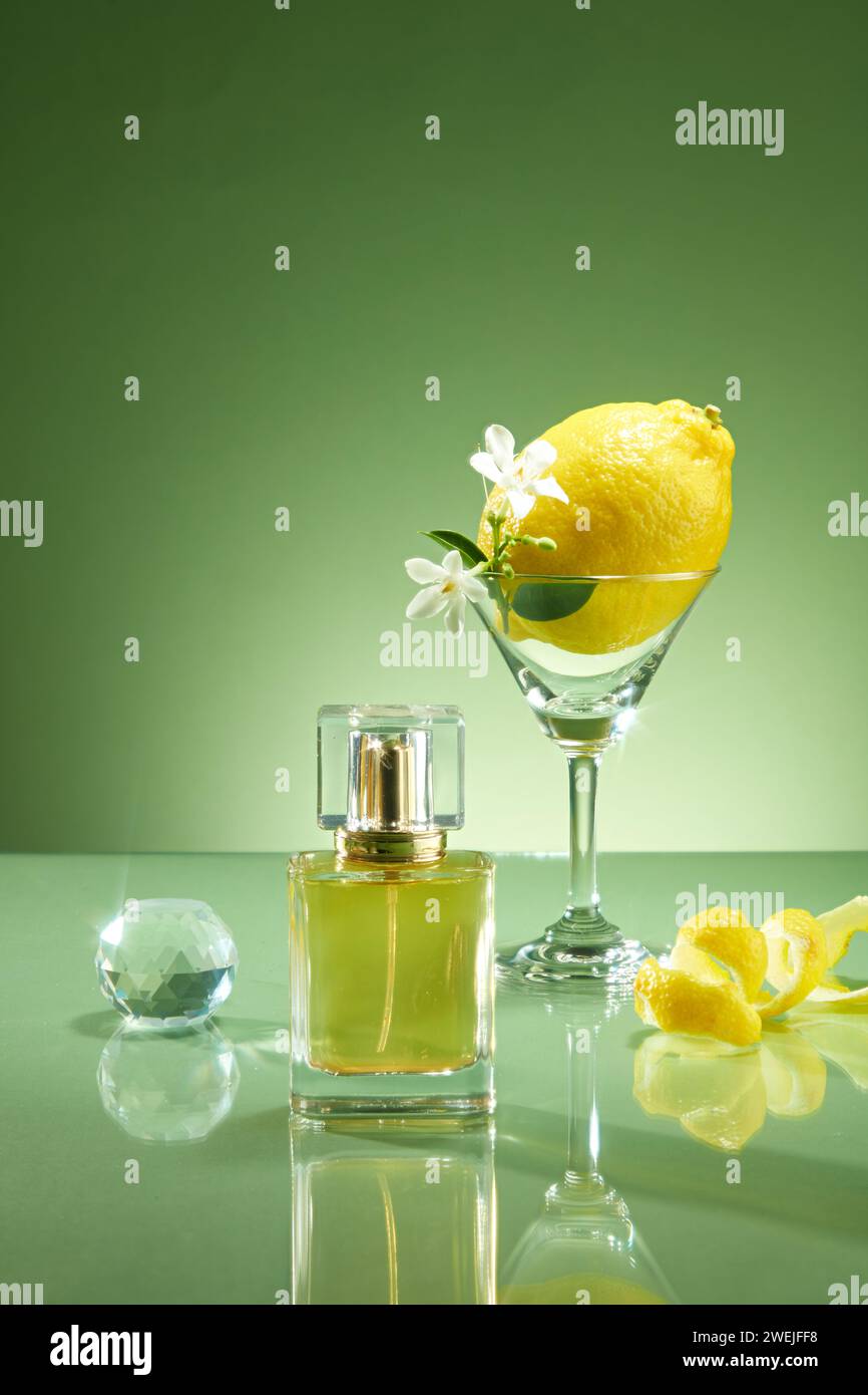 Scene for advertising fragrance oil products from lemon oil. Perfume ...
