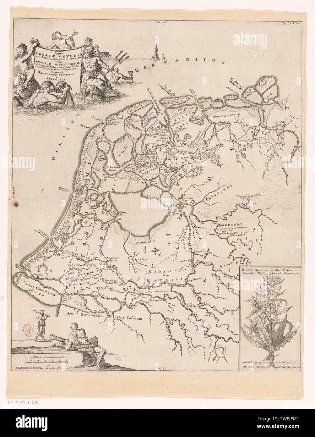 Historical map of the Netherlands with the areas of the Batavians and ...