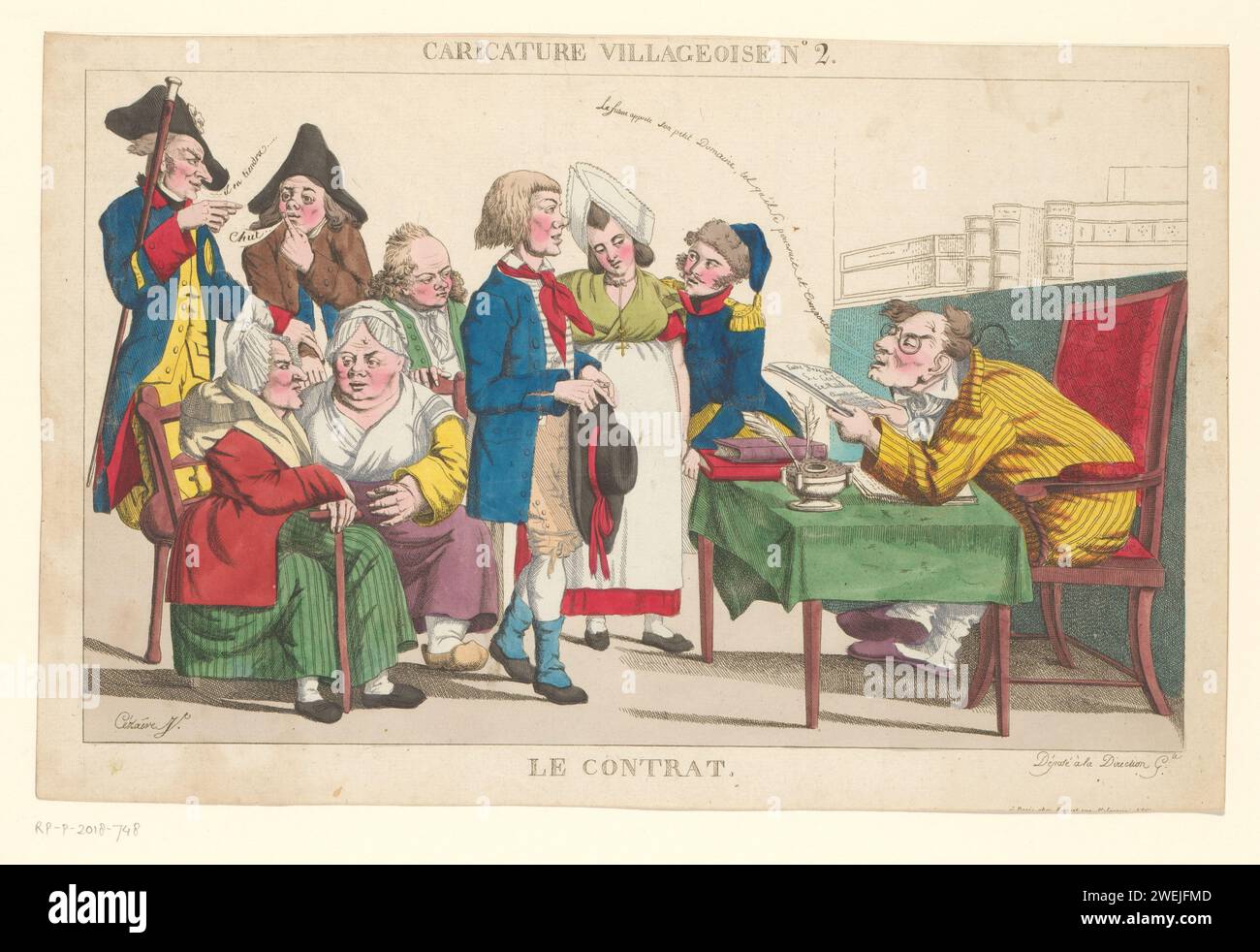 The contract, Cézaire, c. 1750 - c. 1820 print Cartoon with a group of ...