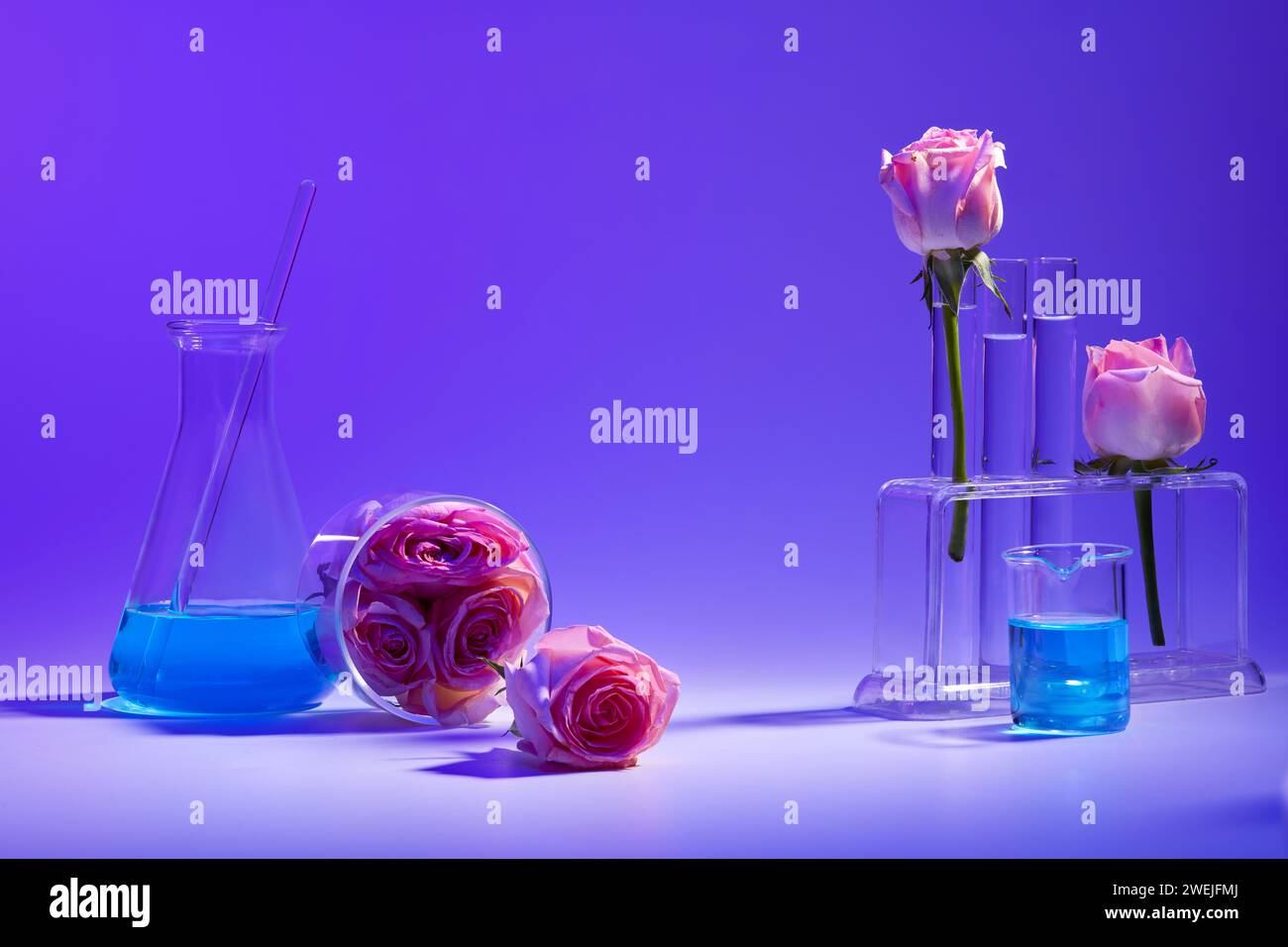 Lab theme with laboratory glassware - erlenmeyer flask, beaker and test ...