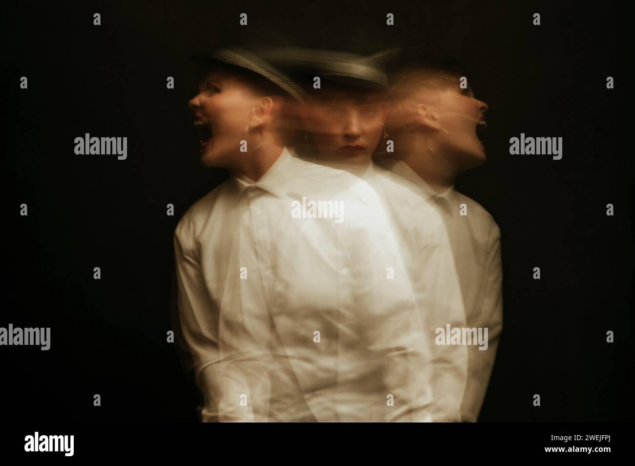 psychopath with mental disorders and insanity on a dark background. A ...