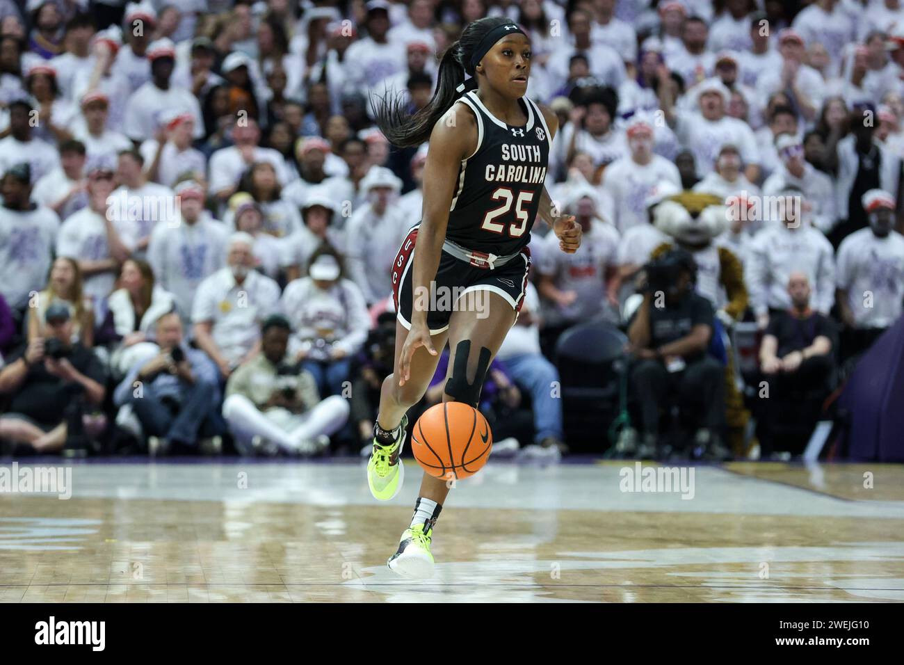 January 25, 2024: South Carolina's Raven Johnson (25) dribbles the ball ...