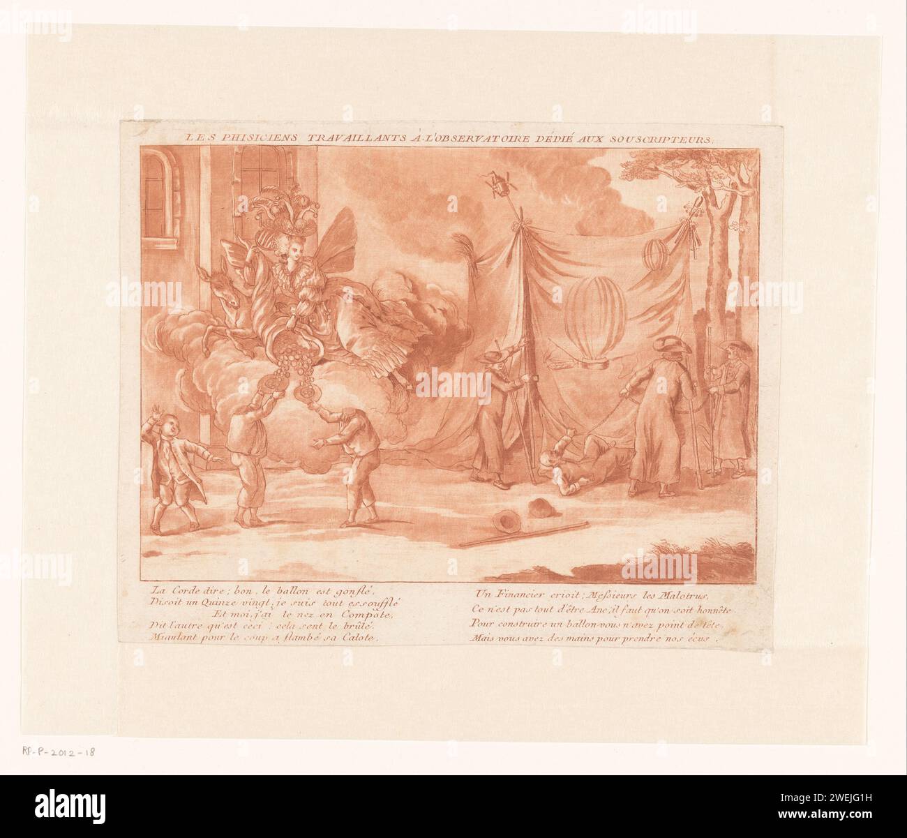 Satire on the balloon flight, Bonvatel (attributed to), 1780 - 1799 ...