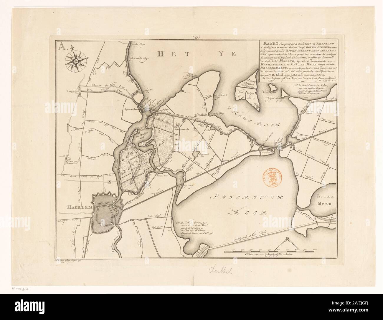 Map with a concept Bovenboezem near Spaarndam, Leonardus Schenk Jansz ...