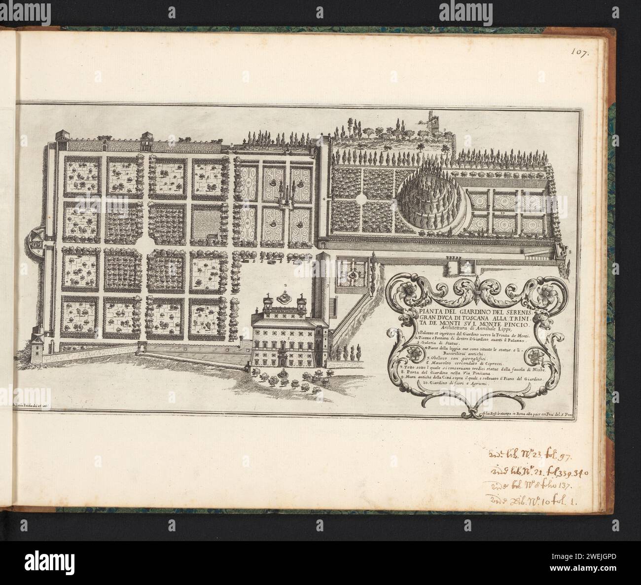 Map of the garden at the Villa Medici in Rome, Giovanni Battista Falda ...