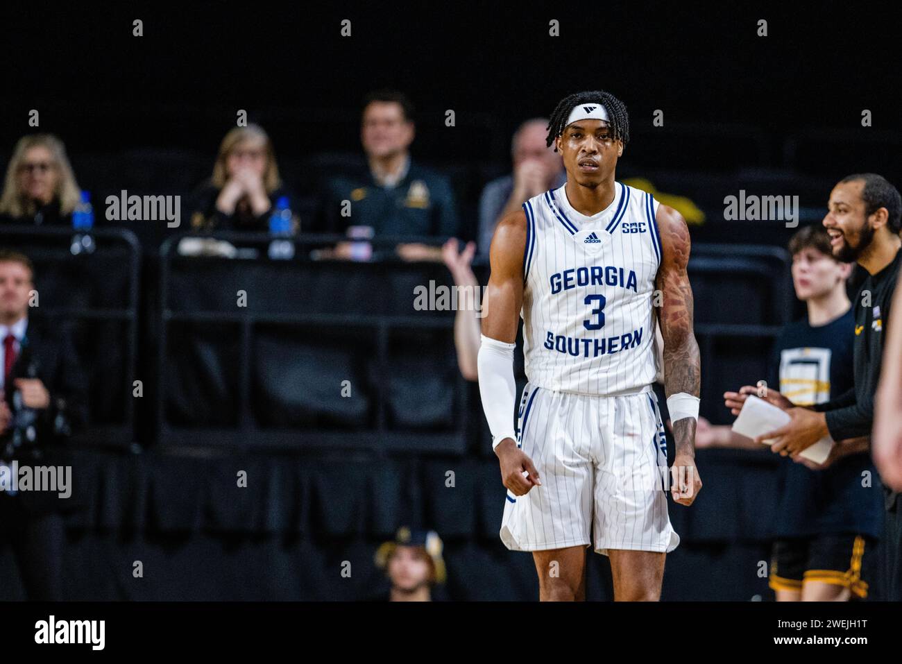 Boone, NC, USA. 25th Jan, 2024. Georgia Southern Eagles forward Eugene ...