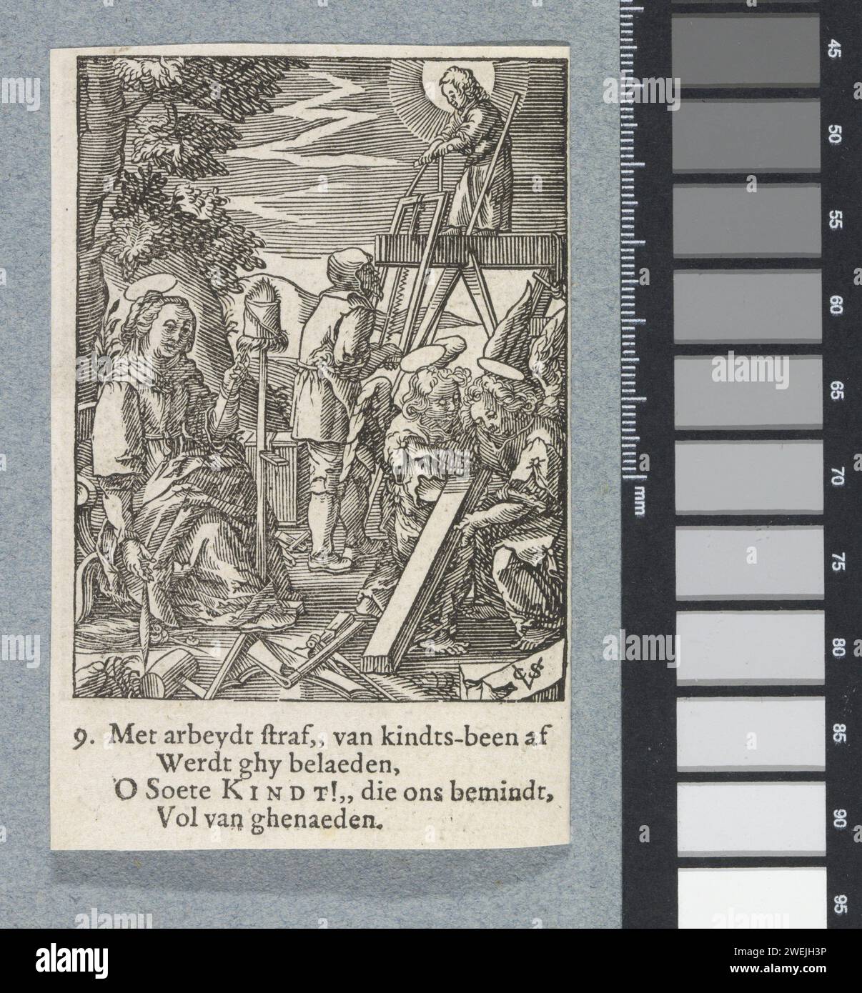 Christkind helps Joseph with Zagen, 1617 print The Christkind is sawing ...