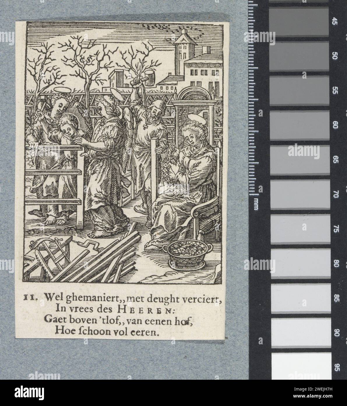 Christkind is making a fence, 1617 print Helped by two angels, the ...