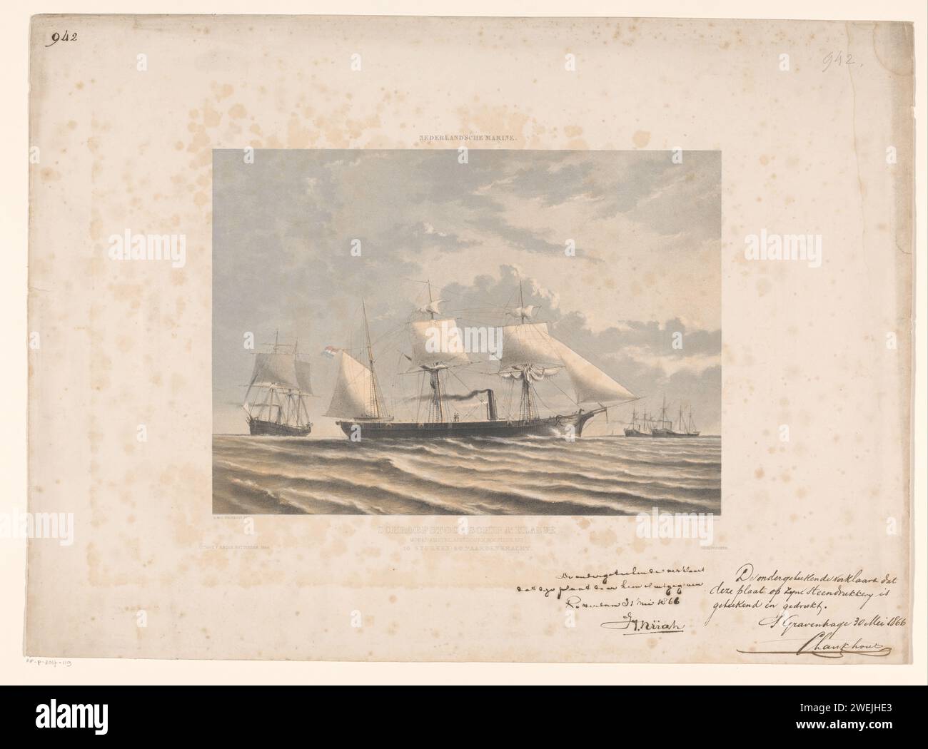 Screw steam ship 4th class, Gerard Voorduin, 1866 print View of four ...
