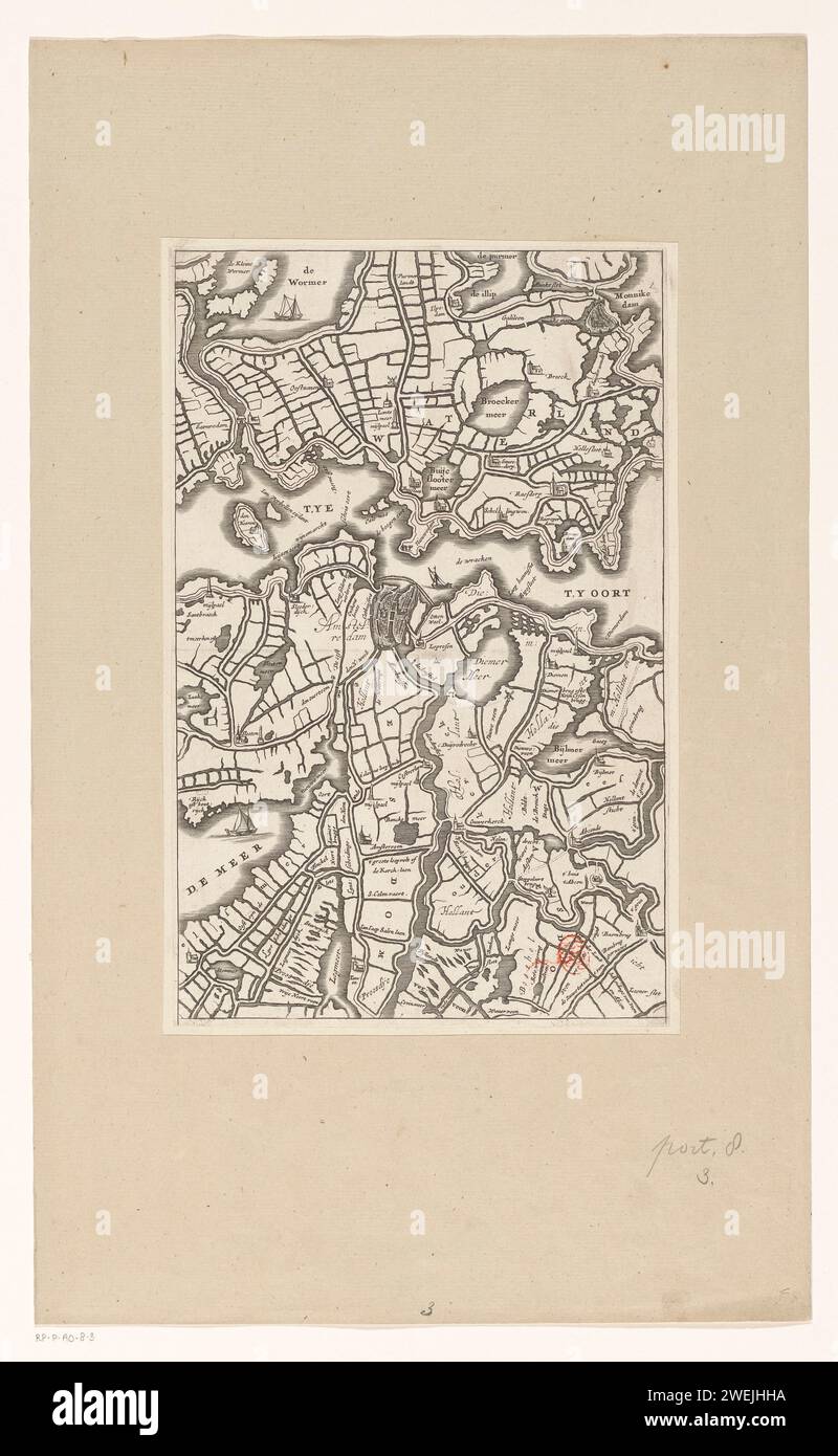 Map of the area around Amsterdam, Anonymous, After Joost Jansz. Bilhamer, in or before 1748 ...