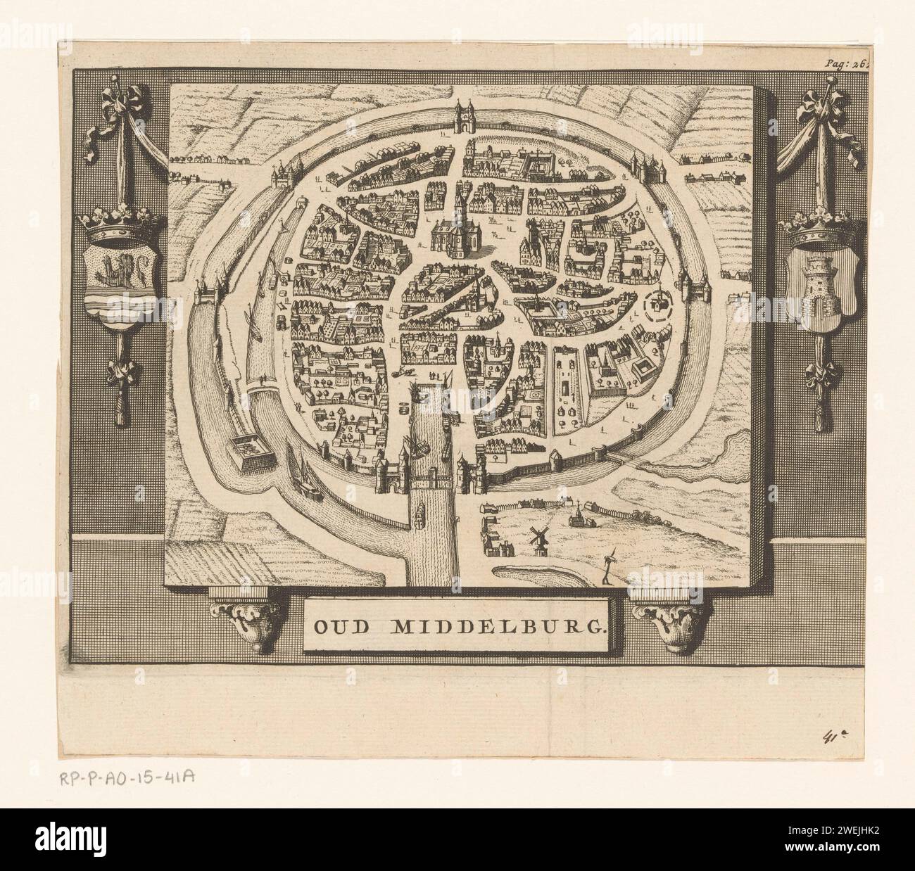 Map of Middelburg, ca. 1400, Anonymous, 1715 - 1755 print Map of ...