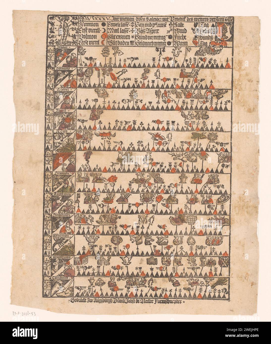 Calendar, 1535 print Calendar for the whole year with the signs of the ...