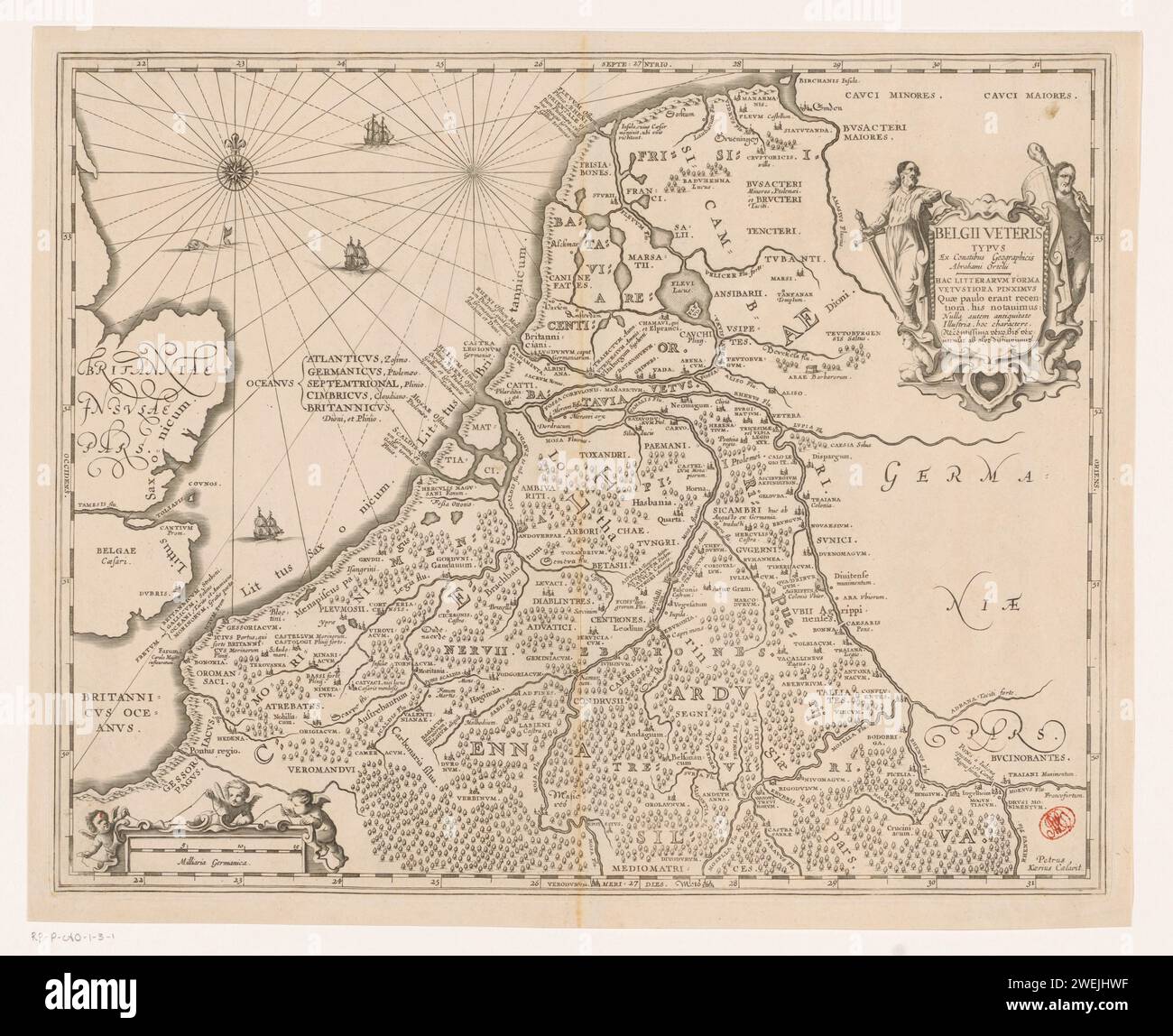 Map of the Netherlands in Roman times, Pieter van der Keere, 1644 ...