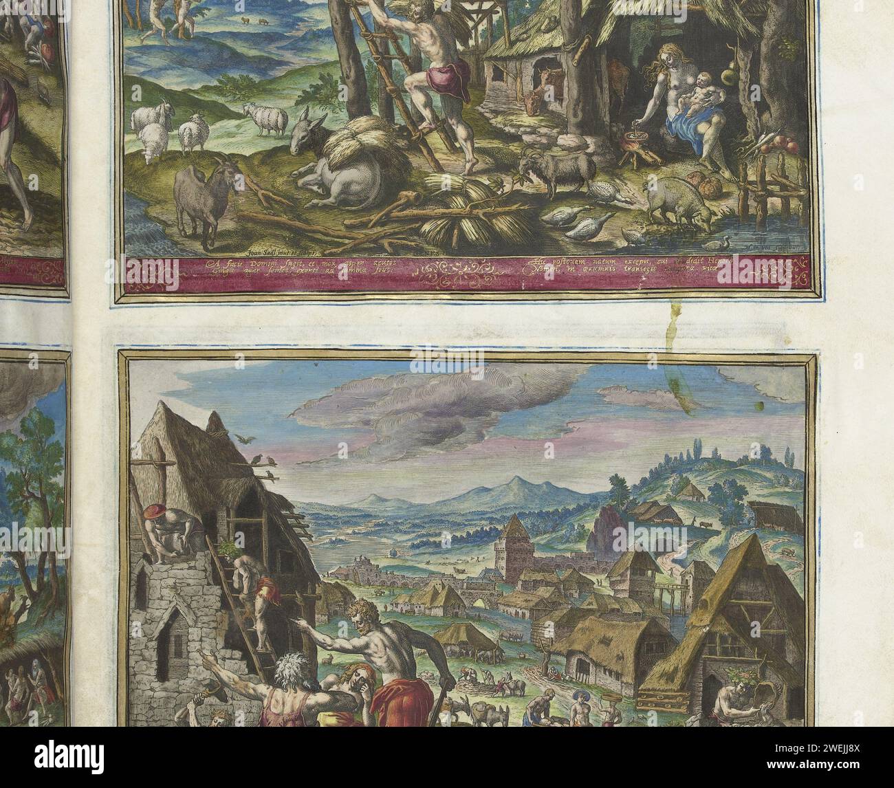 Cain, his wife and his son Enoch, 1583 print In the foreground, Cain is ...