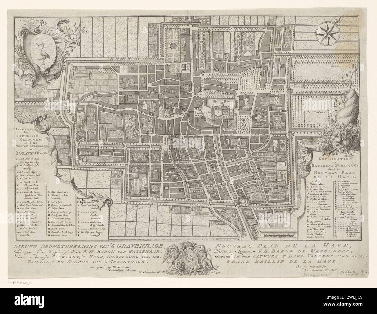 Map of The Hague, Iven Besut (Possible), 1755 print Map with buildings ...