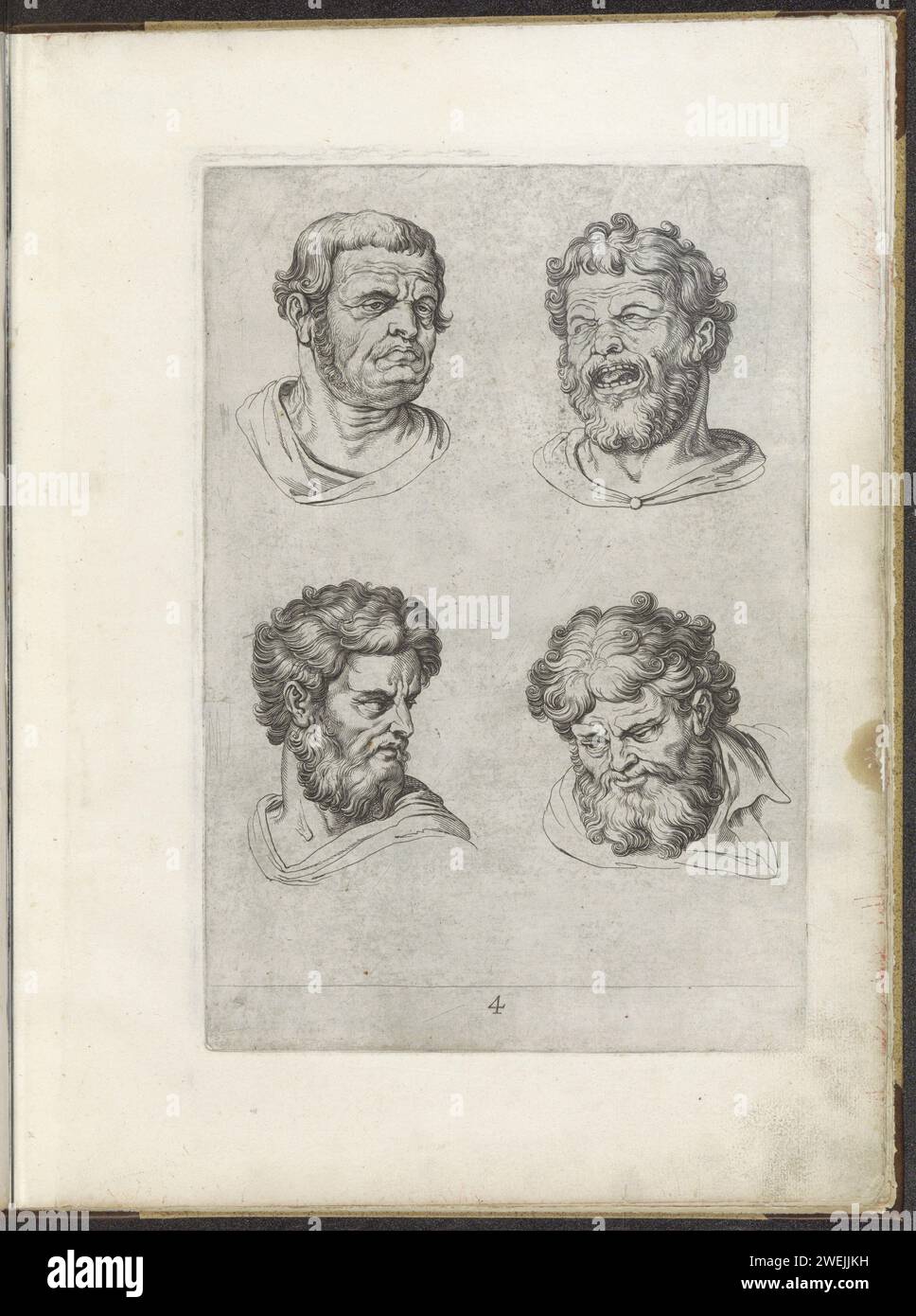 Drawing examples of four men's faces, Pieter de Jode (I), 1629 print ...