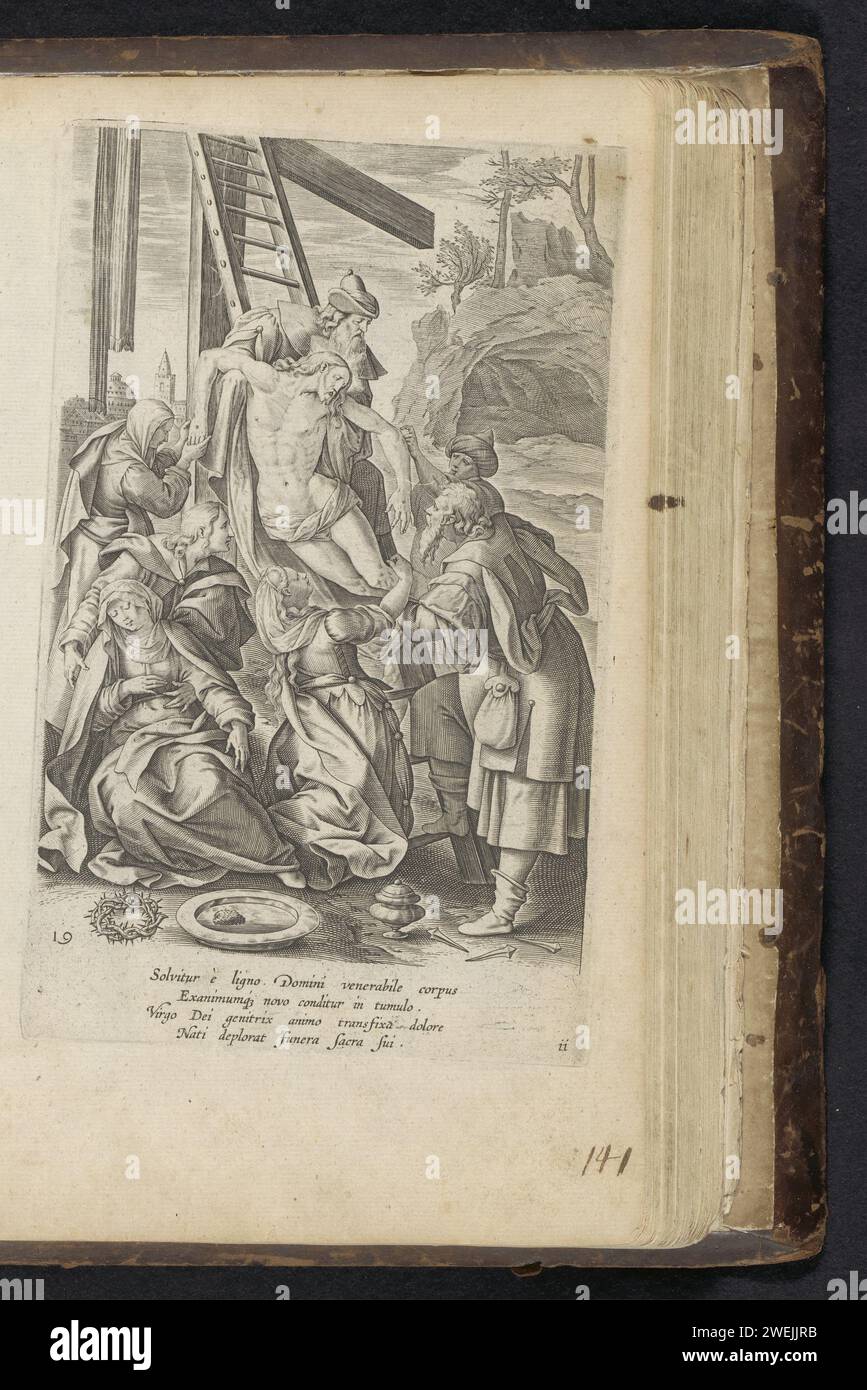 Crossing, Antonie Wierix (II), After Maerten de Vos, 1646 print The body of Christ is taken from ...