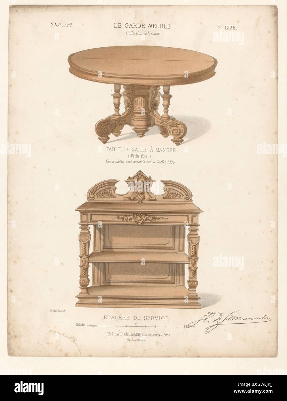 Dining table and crockery cabinet, Midart, 1839 - 1885 print An oval ...