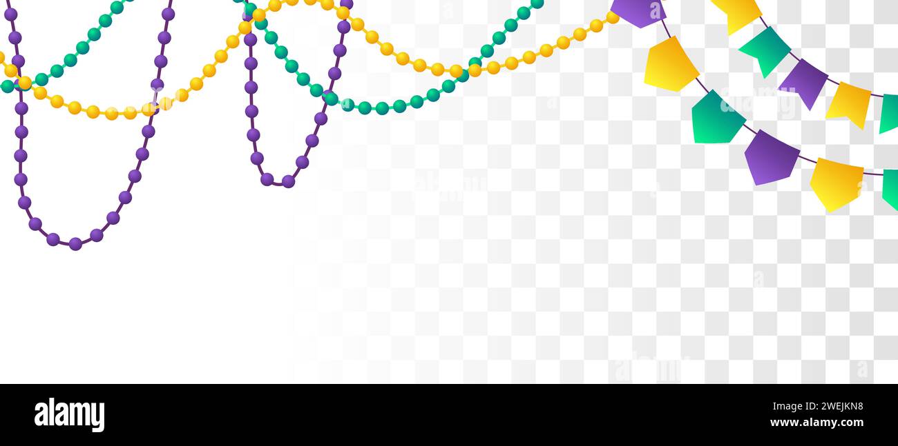 mardi gras beads and bunting flags isolated on transparent background ...