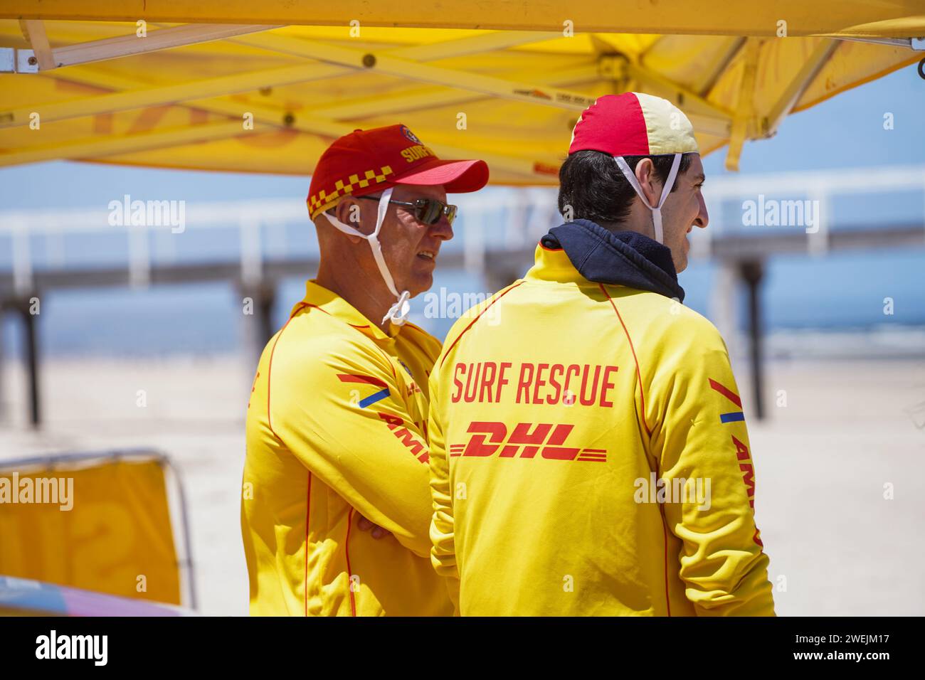 Surf Rescue lifesavers on duty at a beach in Adelaide, Australia Stock ...