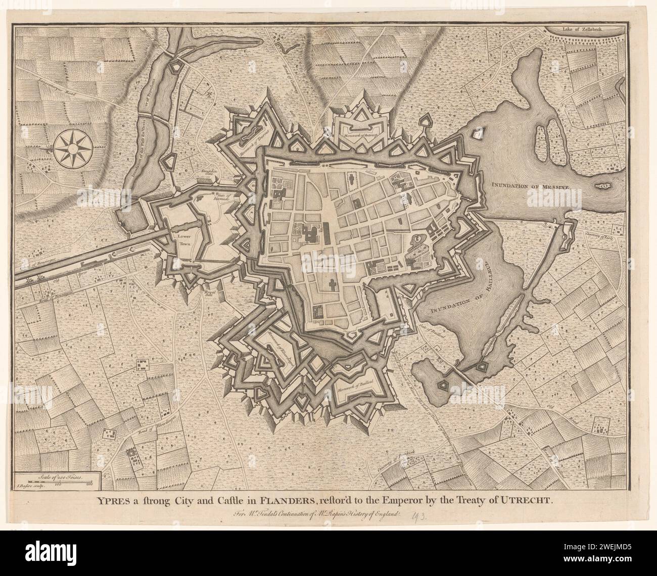 Festation map of Ypres, Isaac Basire, 1751 - 1762 print PLACE PLANY OF ...