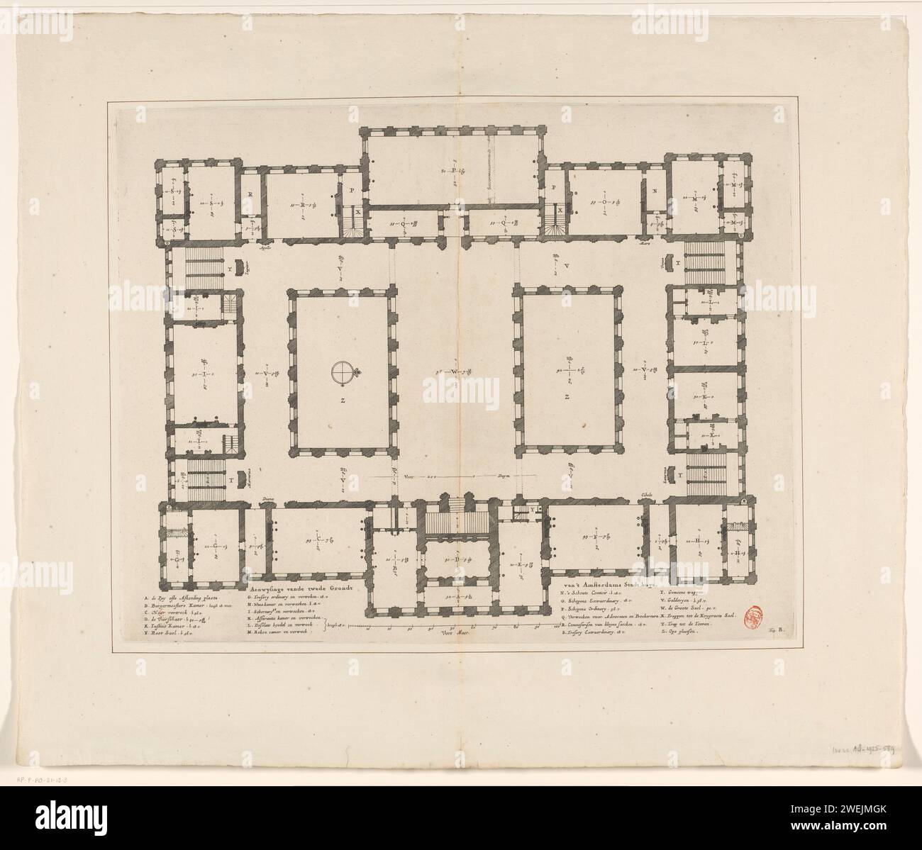 Map of the first floor ('Tweede Grondt') of the Town Hall on Dam Square ...