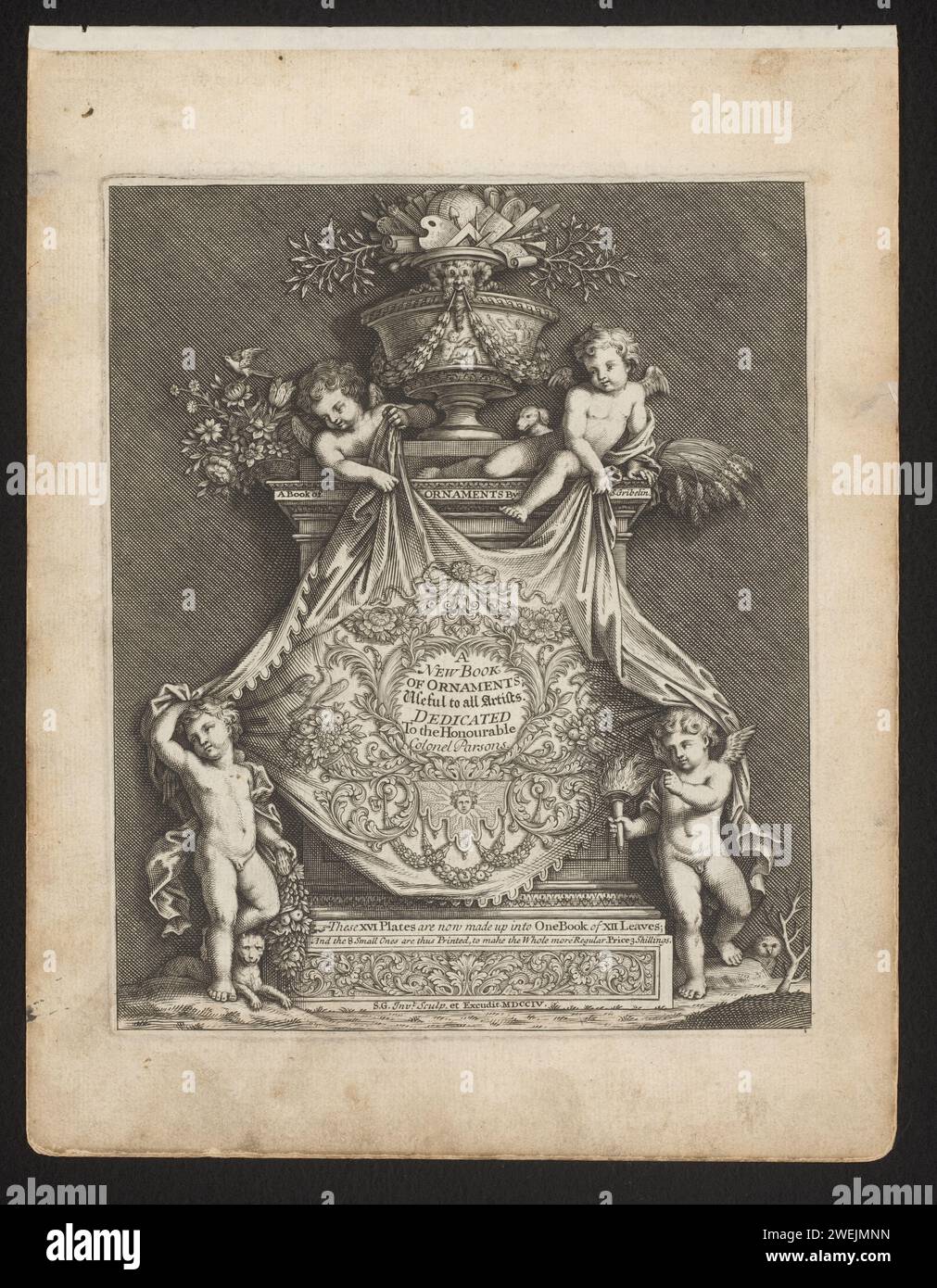 Four putti hold a canvas with text, Simon Gribelin, 1704 paper ...