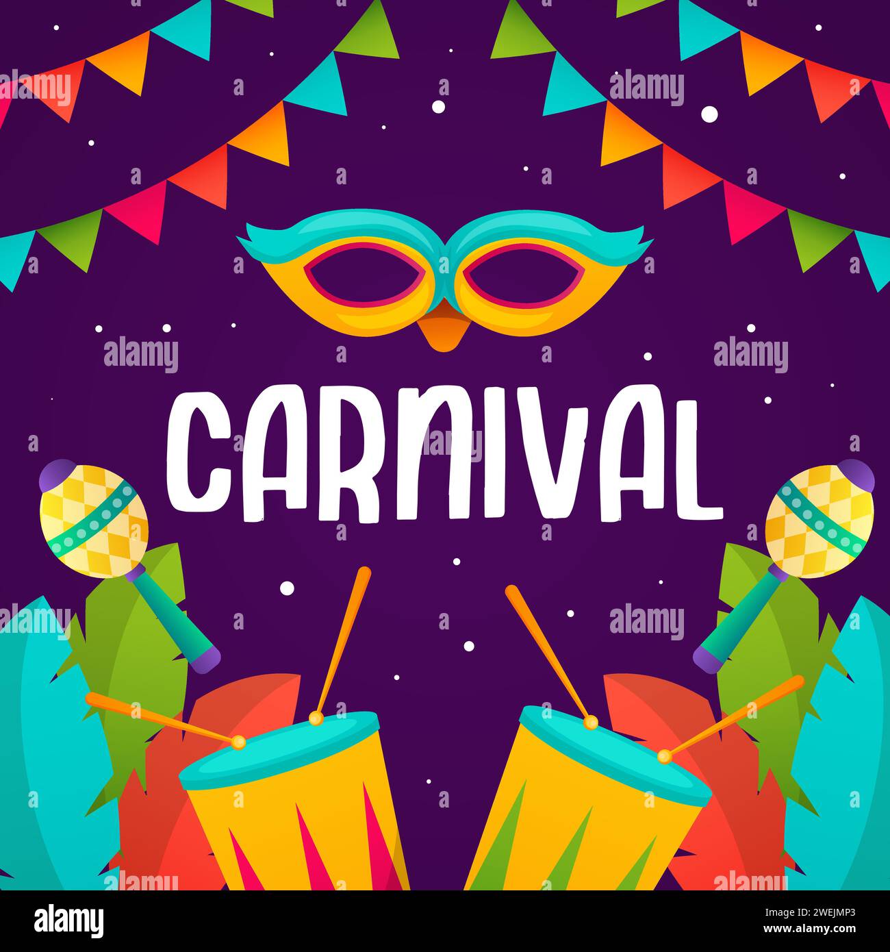 gradient carnival illustration vector design with mask, leaves, and ...