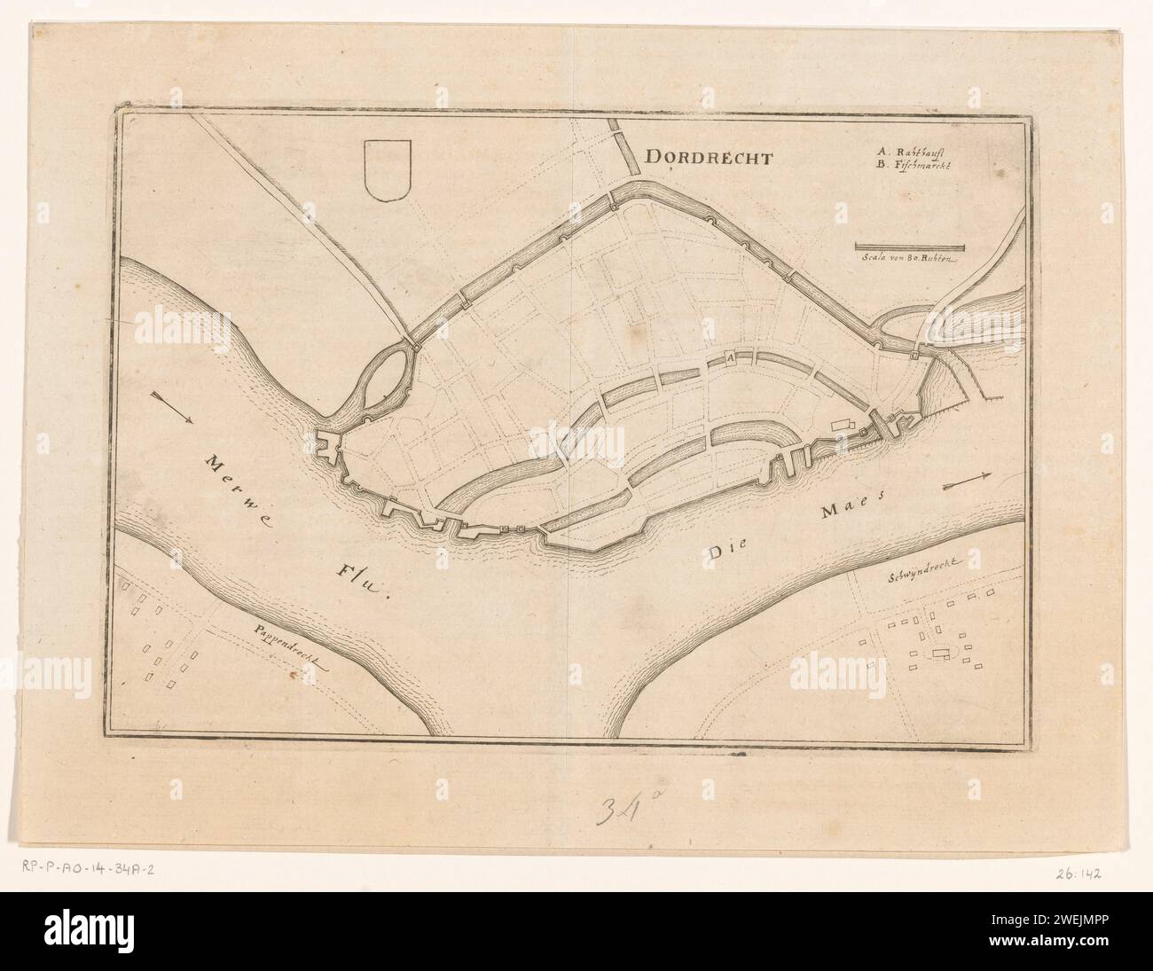 Vesting map of Dordrecht, Caspar Merian, after Johann Merck, 1654 - c. 1700 print At the top ...