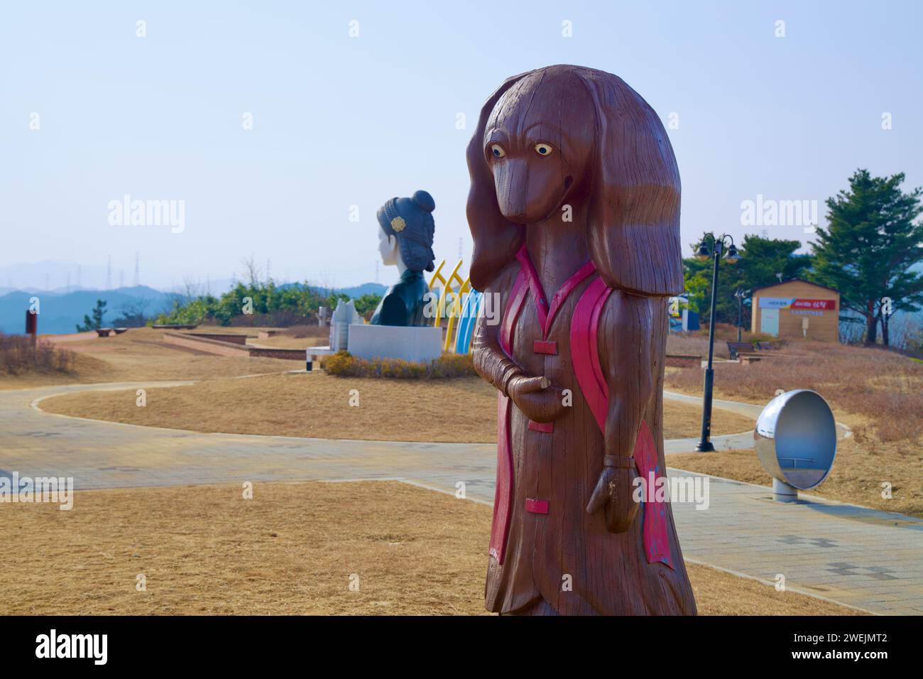 Samcheok City, South Korea - December 28, 2023: A wooden sculpture of a ...