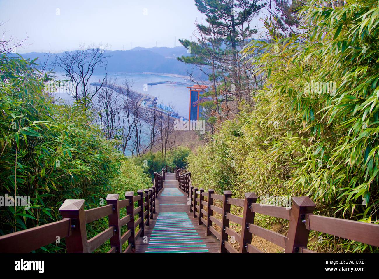 Samcheok City, South Korea - December 28, 2023: A view from the wooden ...