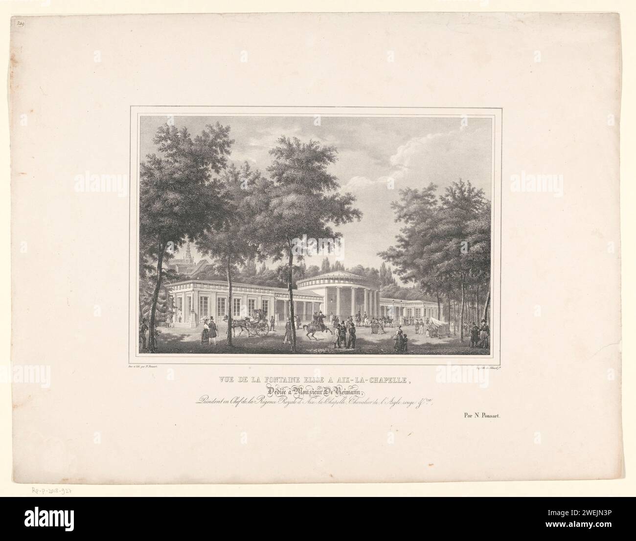 View of the Elisenbrunnen in Aachen, Jean Nicolas Ponsart, 1829 print ...