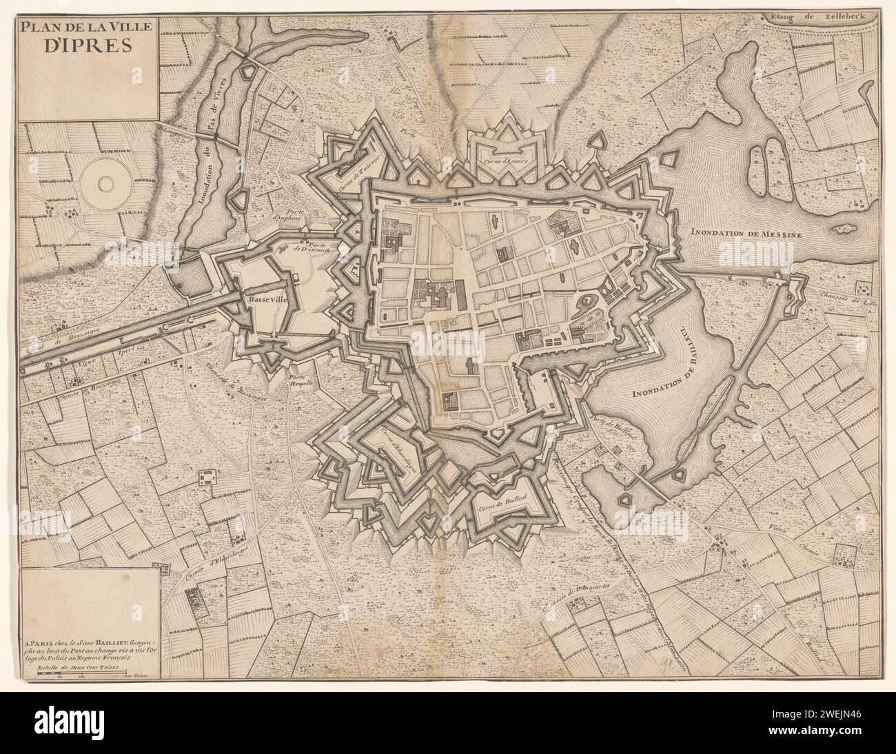Festation map of Ypres, Anonymous, 1690 - 1744 print PLACE PLANY OF ...