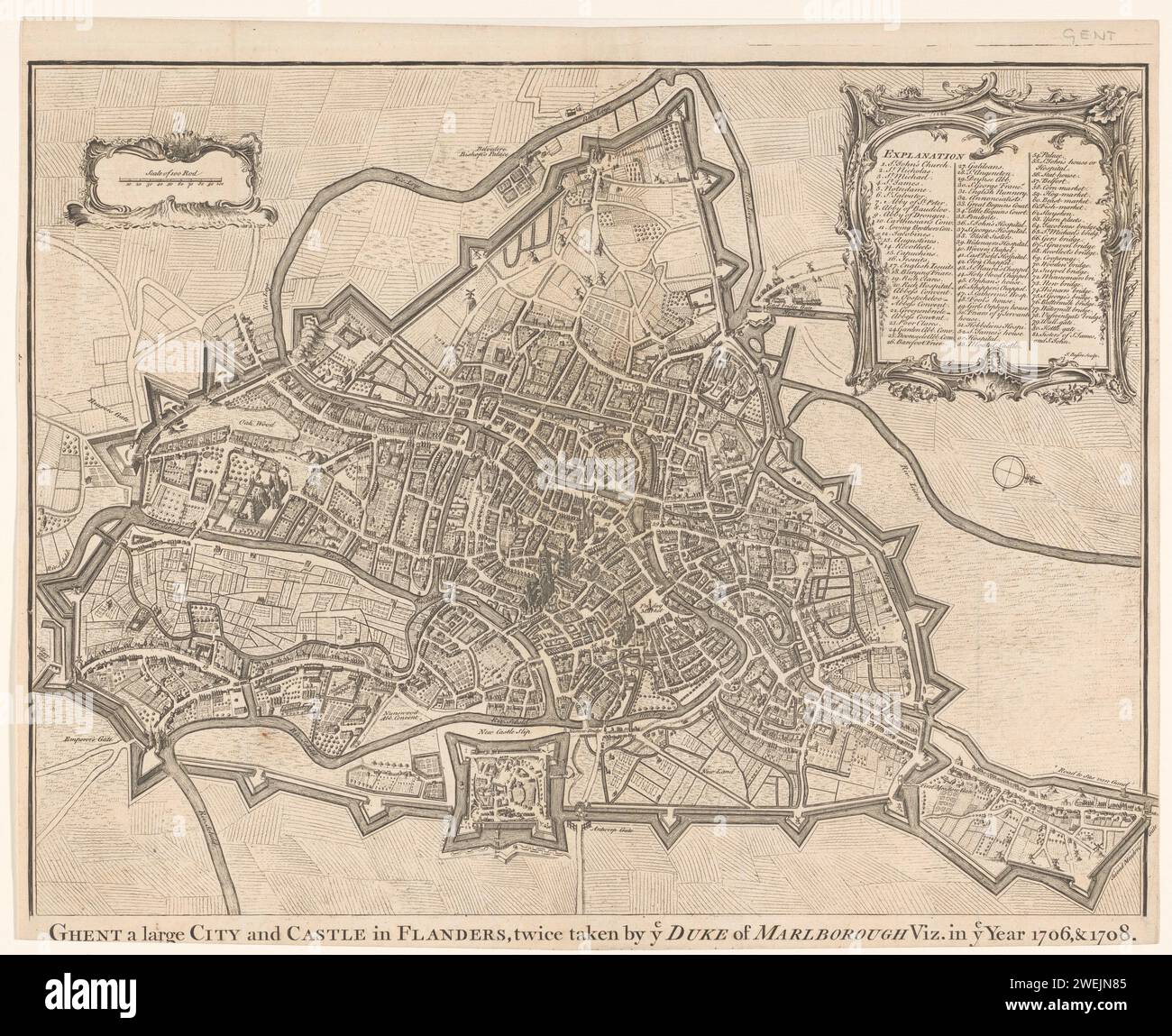 Map of Ghent, Isaac Basire, 1751 - 1762 print Map of Ghent with ...