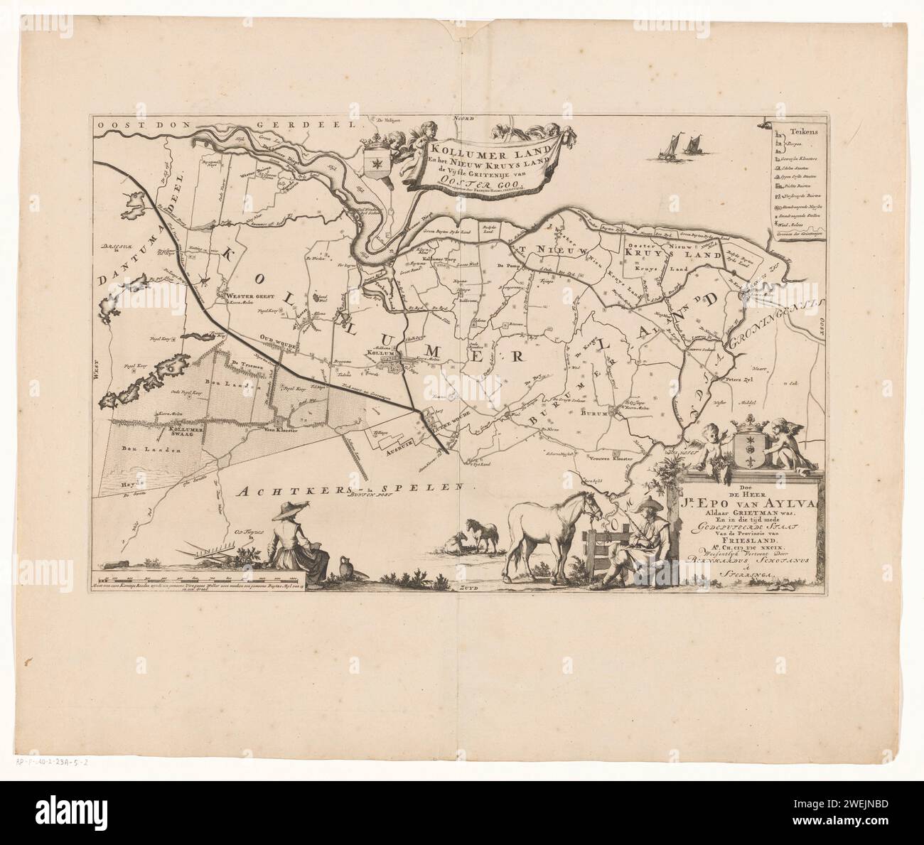 Map of De Grietenij Kollumerland en Nieuwkruisland, 1718 print Upstairs ...